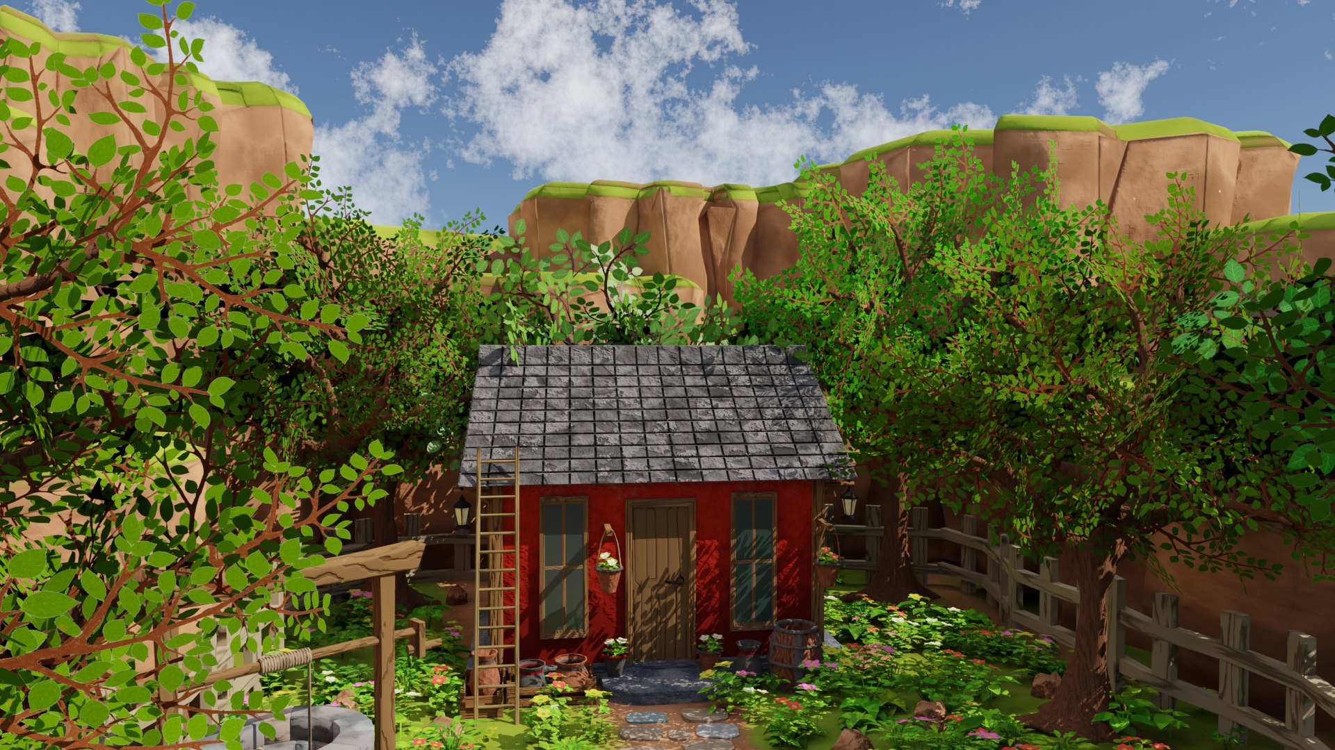 3D Red House Scene - TurboSquid 2023711