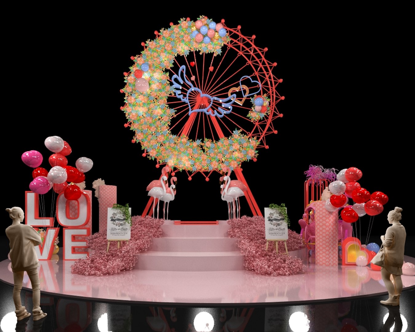 Wedding balloon lobby flower wall green plants gardening party stage 3D ...