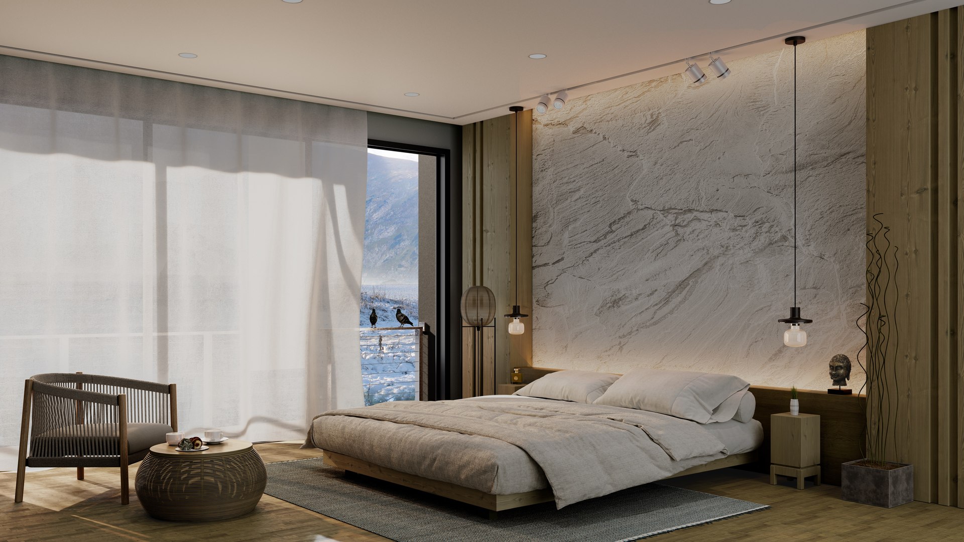 3D Minimalist Bedroom Scene Corona 12 - TurboSquid 2401210