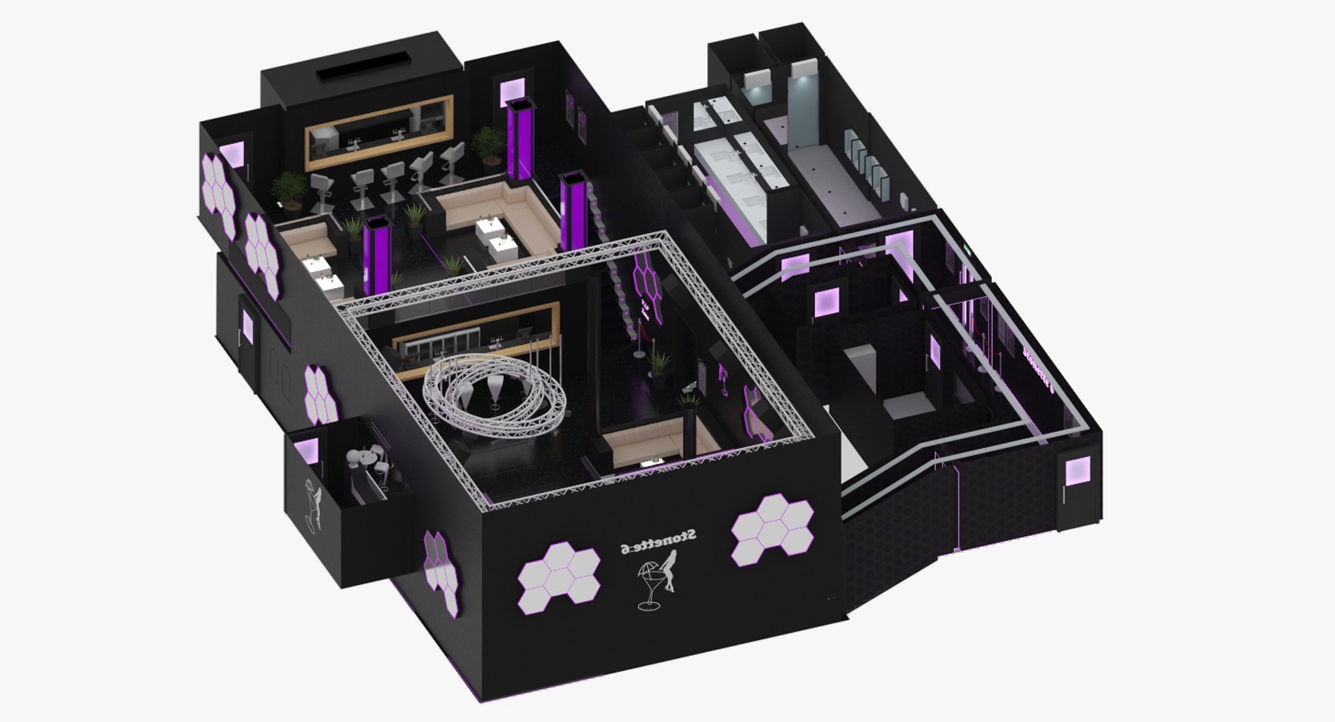 Stonette 6 Nightclub Interior Lighting 3D - TurboSquid 1395616