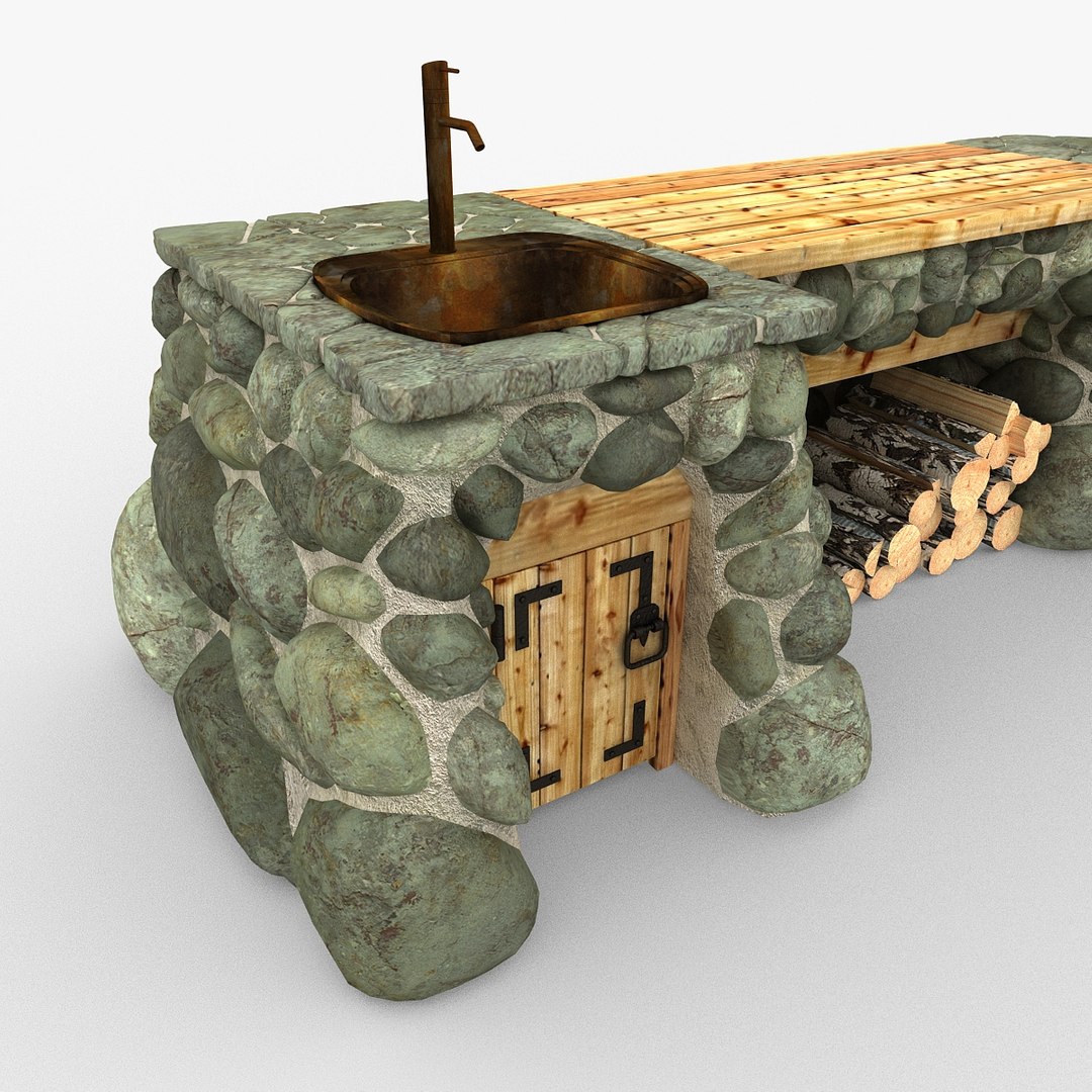 Stone Barbecue Table 3d Model