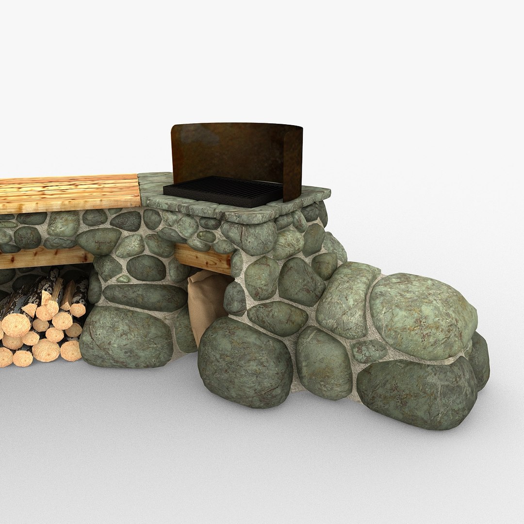 Stone Barbecue Table 3d Model