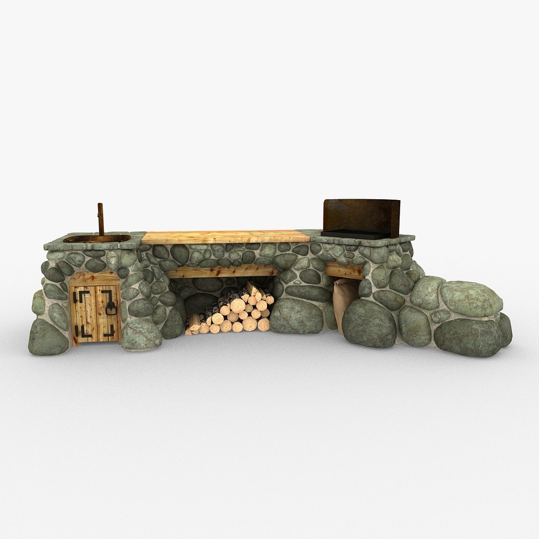 Stone Barbecue Table 3d Model