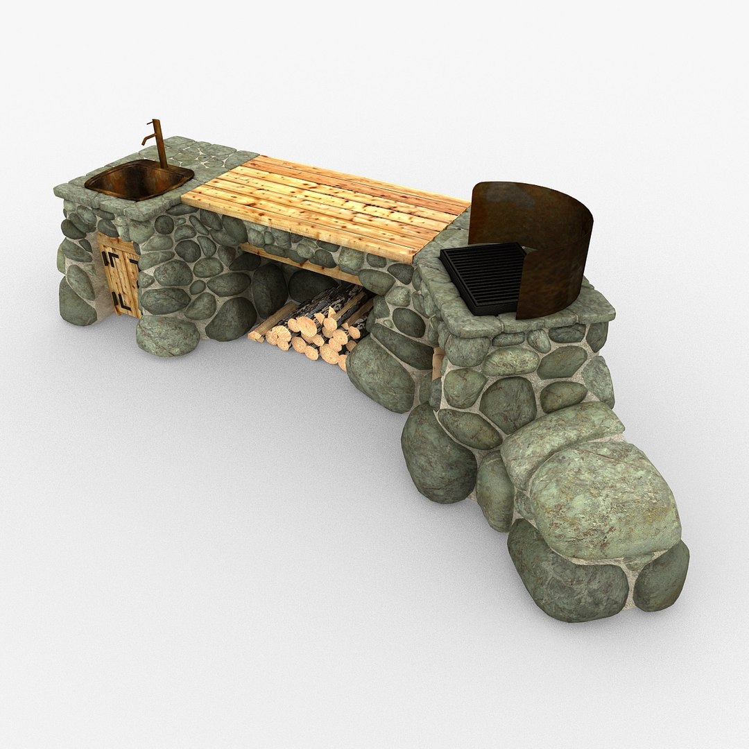 Stone Barbecue Table 3d Model