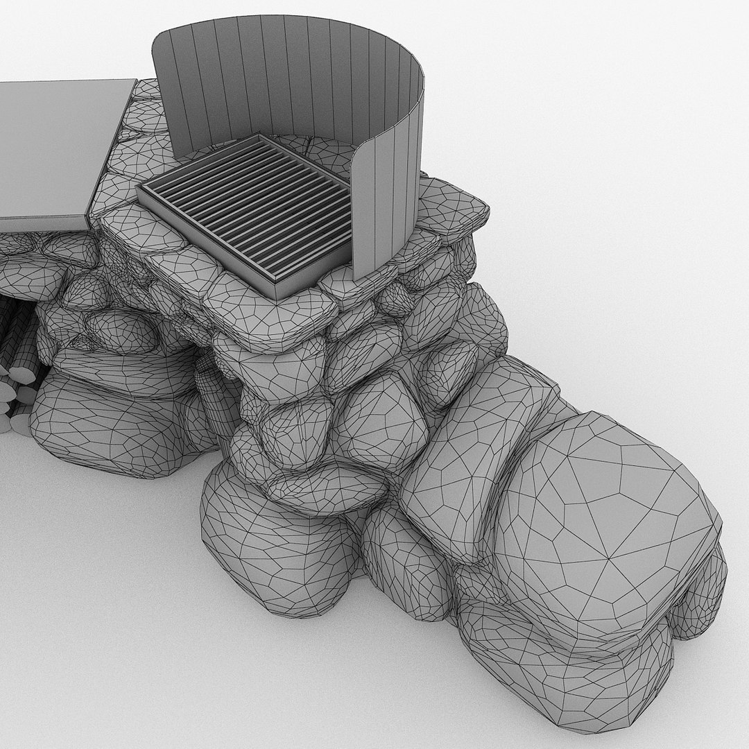 Stone Barbecue Table 3d Model