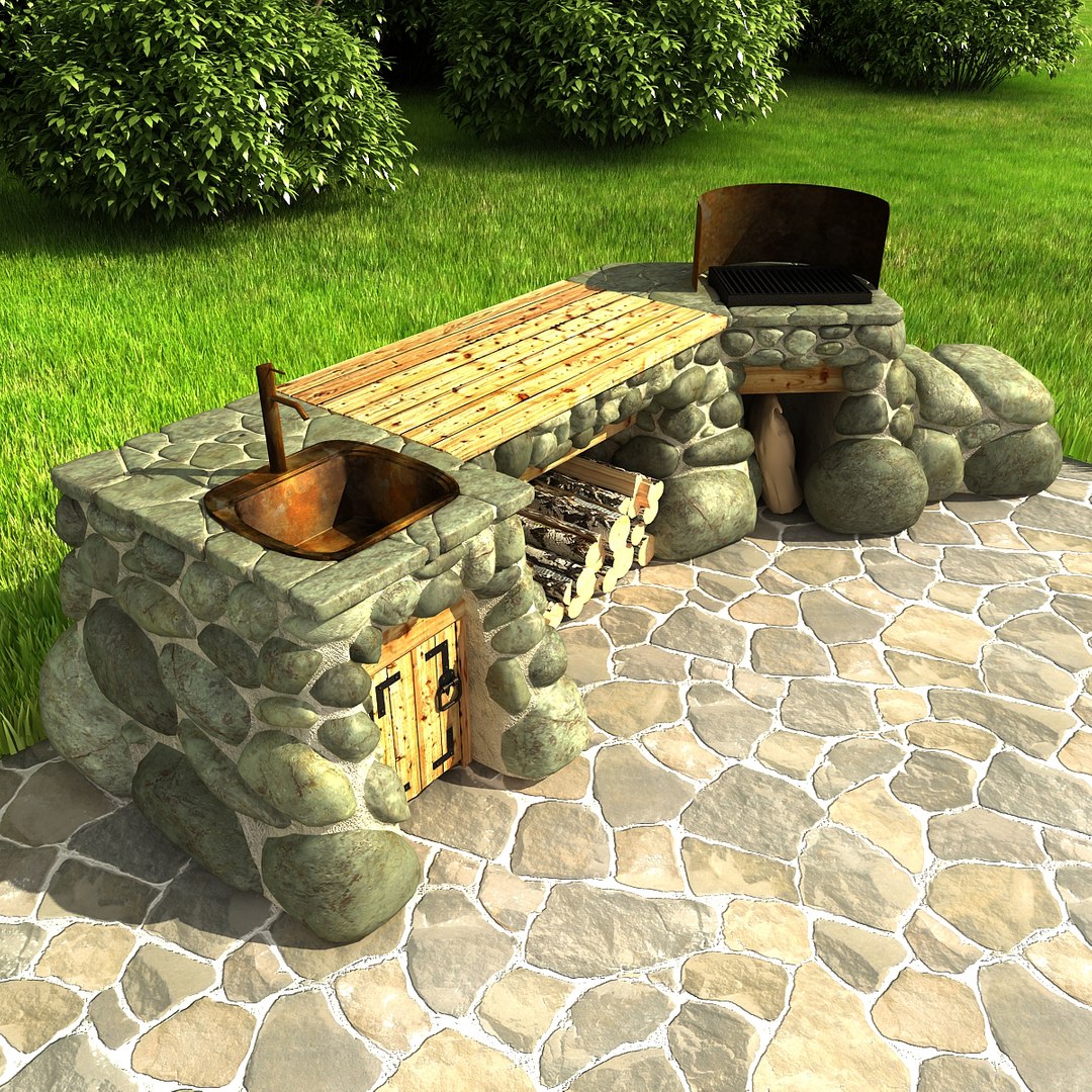 Stone Barbecue Table 3d Model