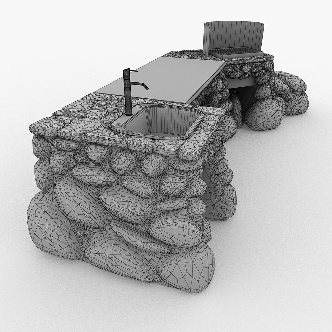 Stone Barbecue Table 3d Model