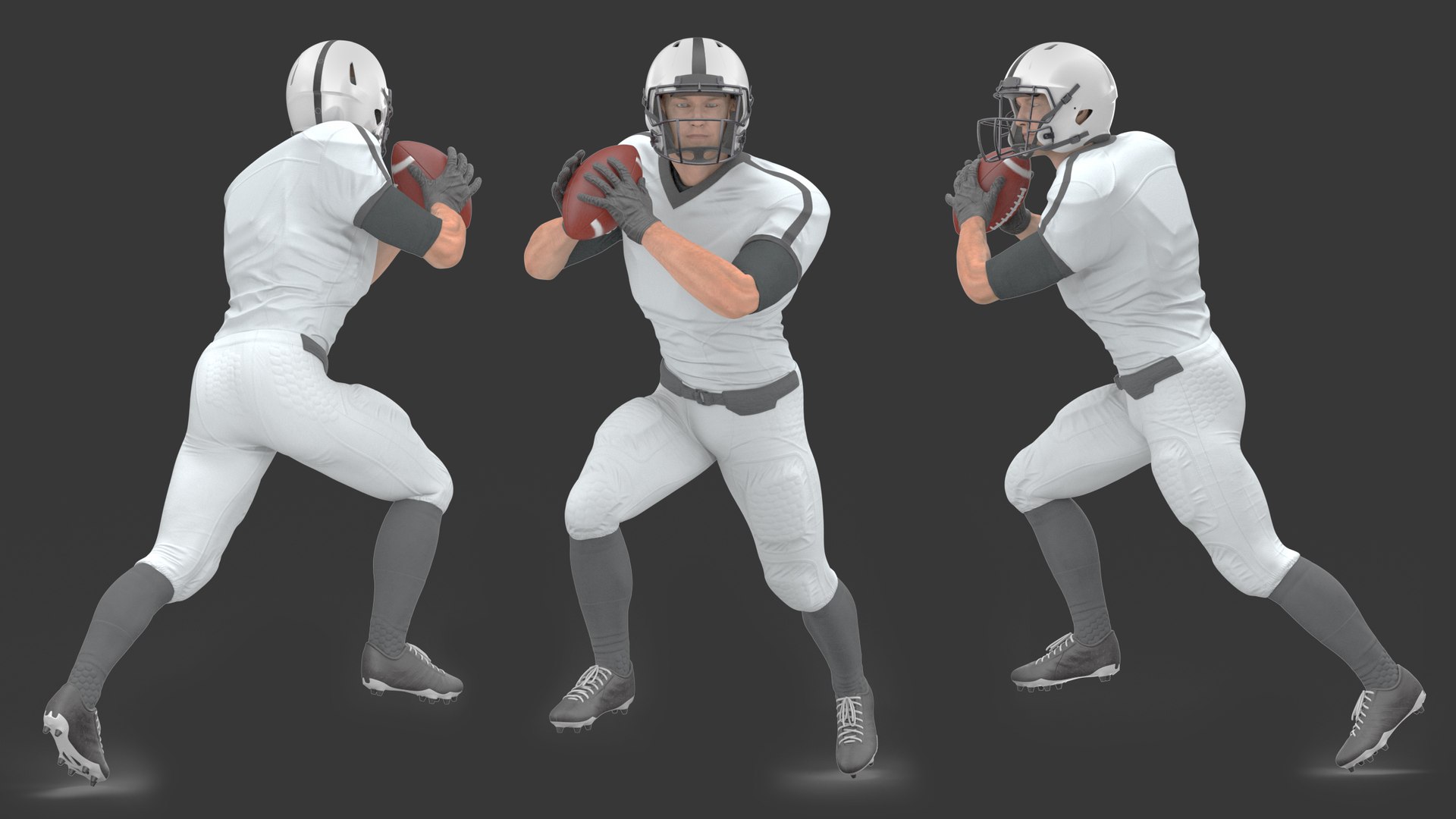 American Football Player White Uniform Running The Ball Model ...