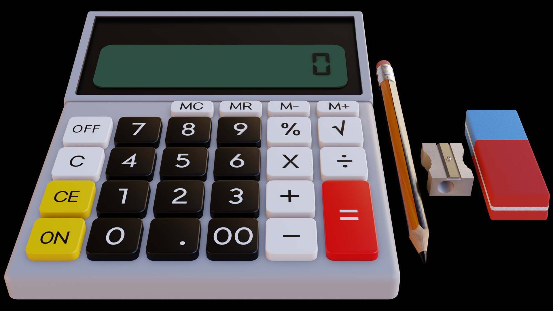 Realistic Calculator Pencil Eraser and Sharpener - Office and School ...