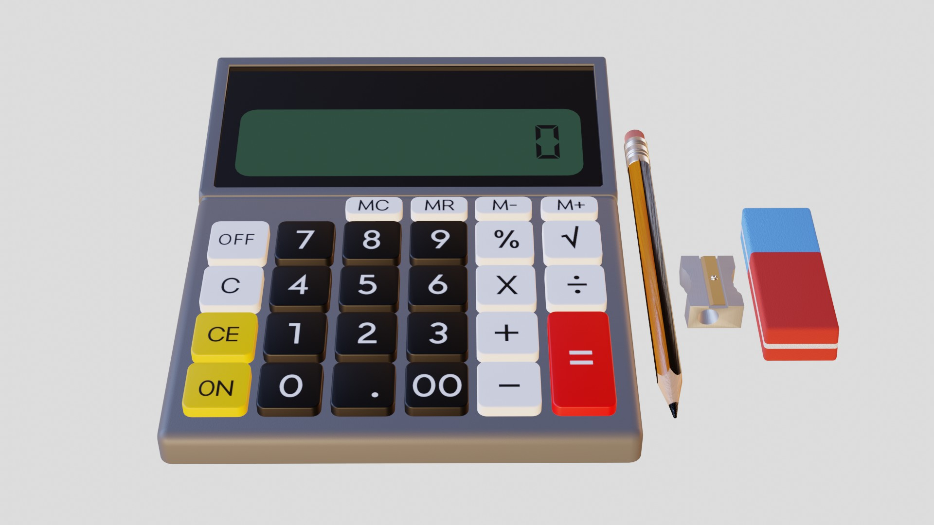 Realistic Calculator Pencil Eraser and Sharpener - Office and School ...