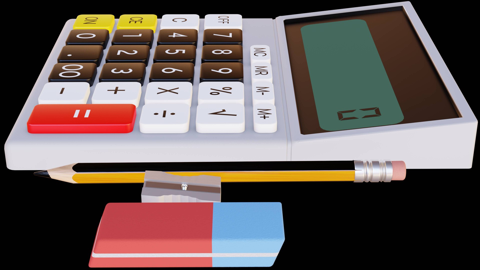 Realistic Calculator Pencil Eraser and Sharpener - Office and School ...
