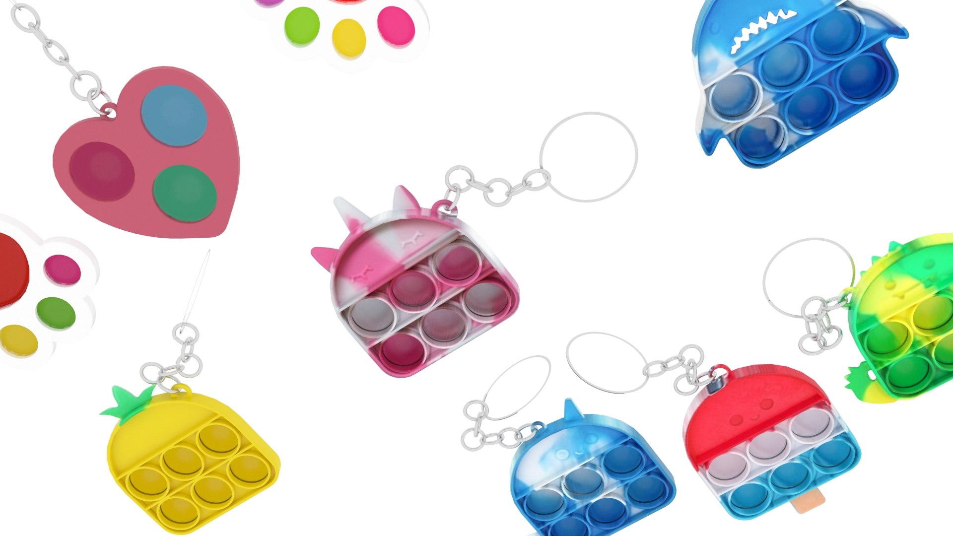 3D Simple Dimples and Pop It Fidget Toy Keychains Set - TurboSquid 1768065
