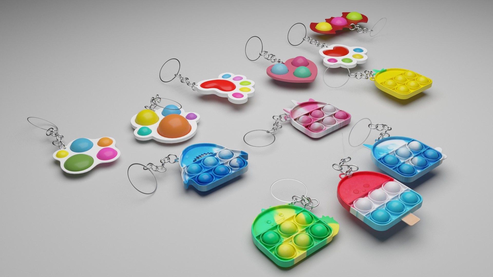 3D Simple Dimples and Pop It Fidget Toy Keychains Set - TurboSquid 1768065