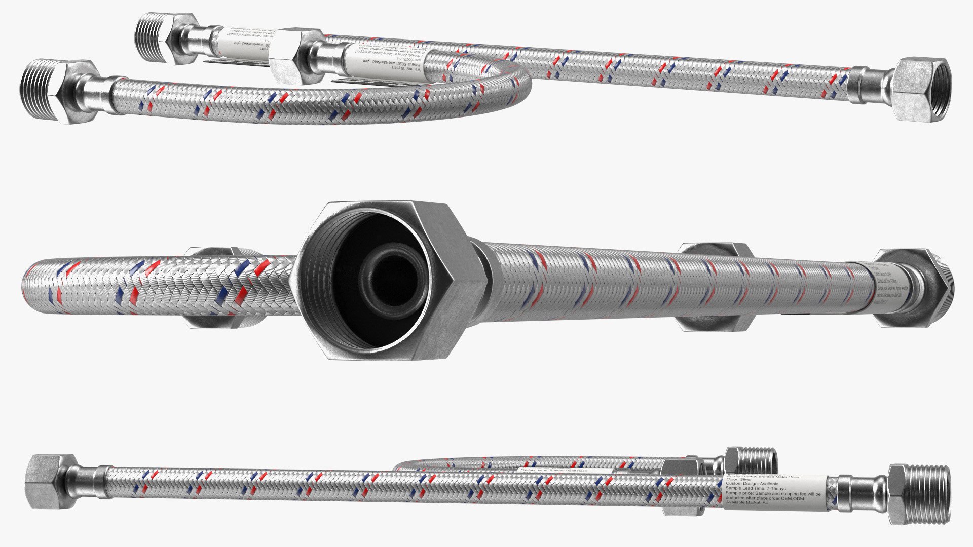 3D model Toilet Connector Hose Set 30cm Colored - TurboSquid 2031852