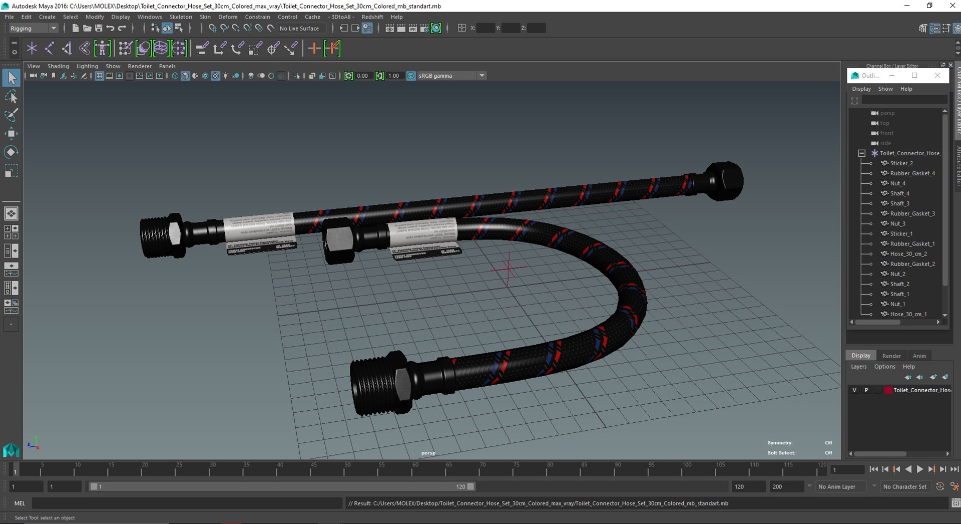 3D Model Toilet Connector Hose Set 30cm Colored - TurboSquid 2031852