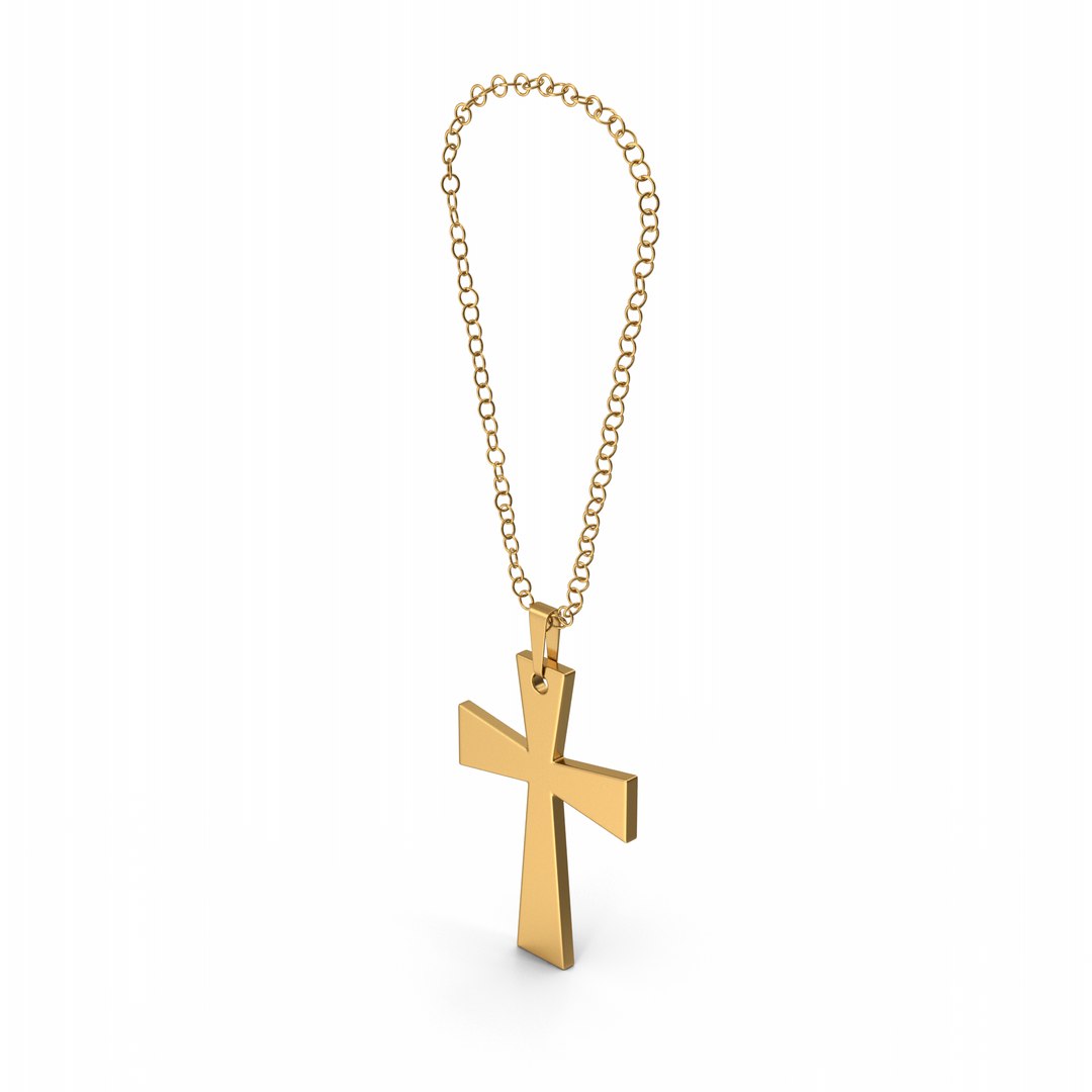 3D Model Gold Christian Cross With Chain - TurboSquid 2204059