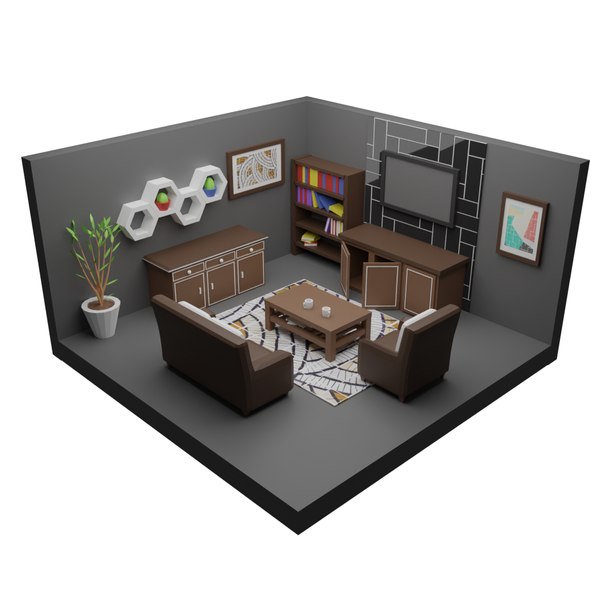 свободно 3D модель Low poly Living Room - TurboSquid 1918456
