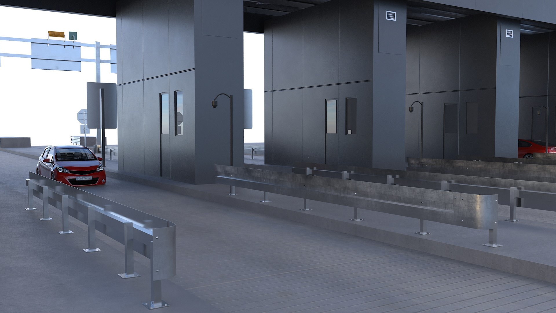 3D Model Three Lane Autobahn Toll Gate - TurboSquid 2402986