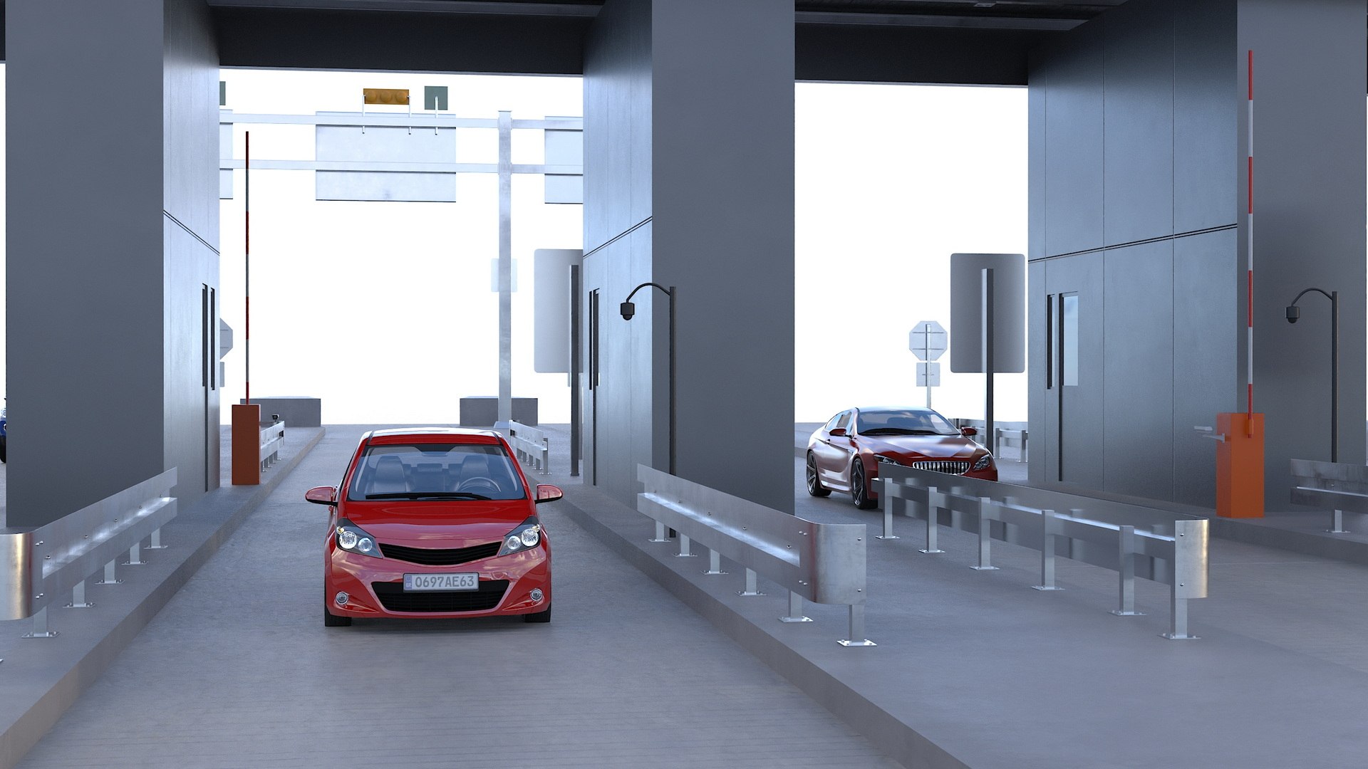 3D Model Three Lane Autobahn Toll Gate - TurboSquid 2402986