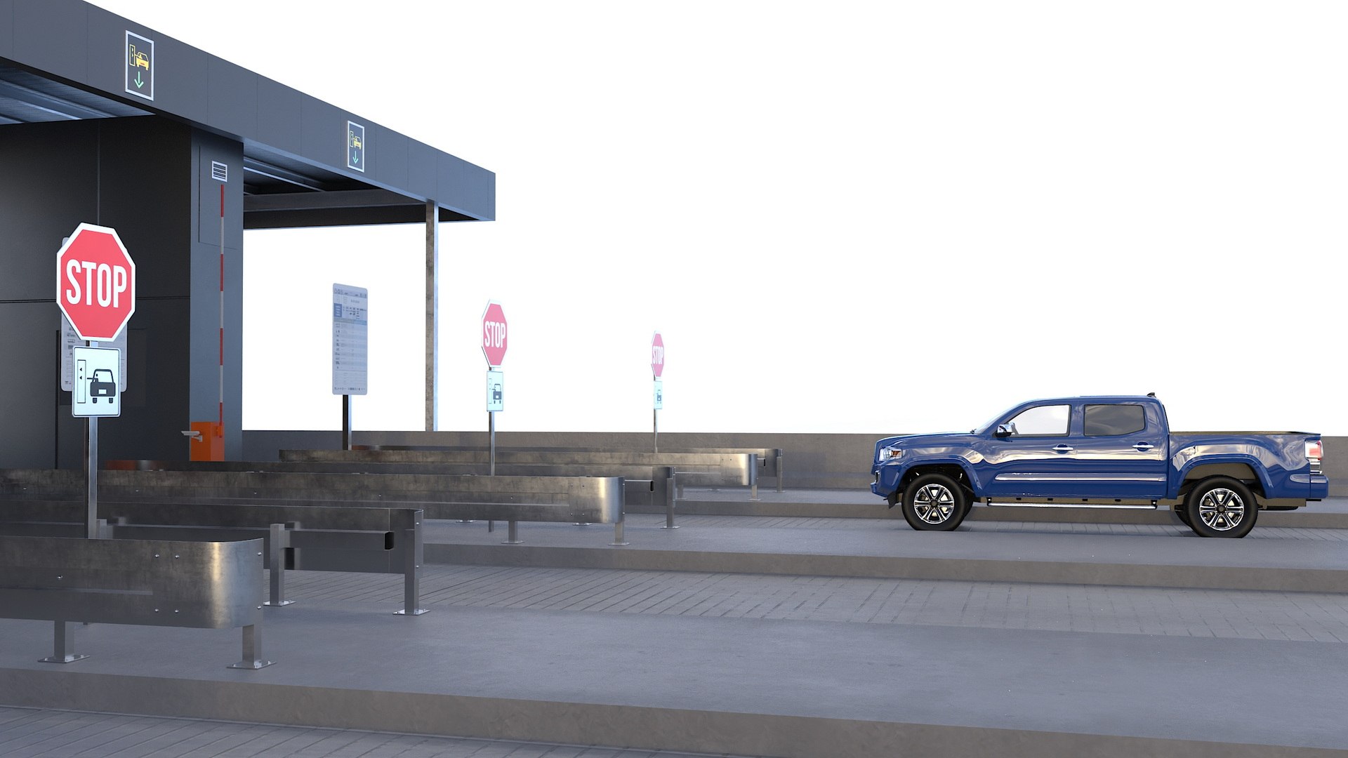 3D Model Three Lane Autobahn Toll Gate - TurboSquid 2402986
