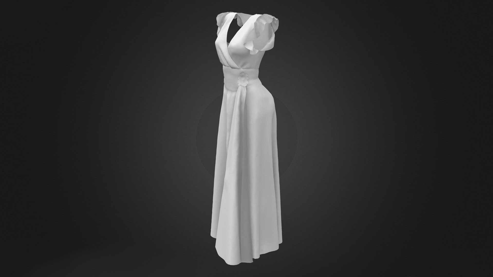 Gown Dress With Draped Short Sleeves 3D Model - TurboSquid 1882827