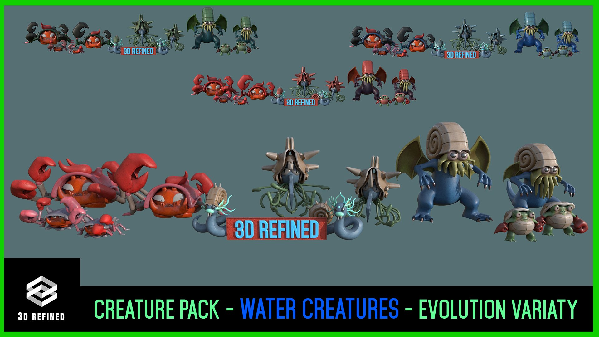 3D Game Ready Creature Bundles- Water And Sea Monsters- Evolution ...