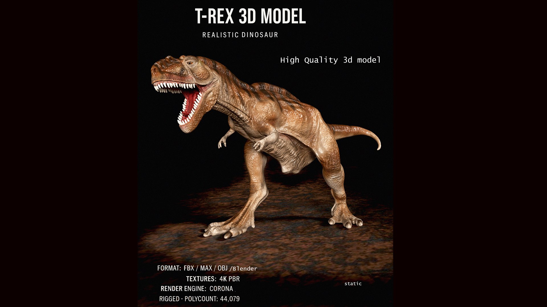 Tyrannosaurus Rex Roaring 3D - TurboSquid 2416315