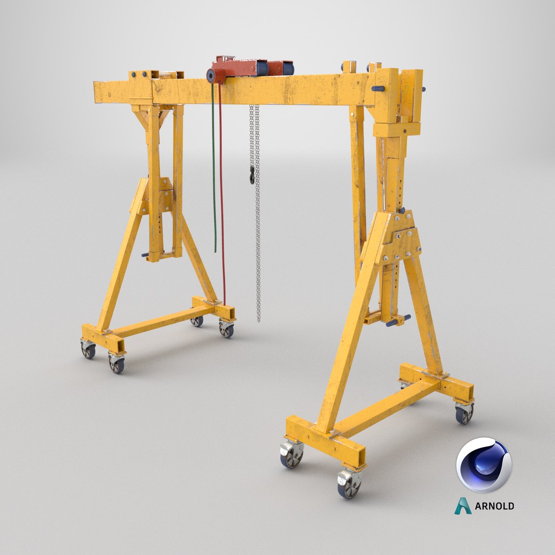 3D Model Mobile Manual Gantry Crane With Chain Hoist Yellow Used ...