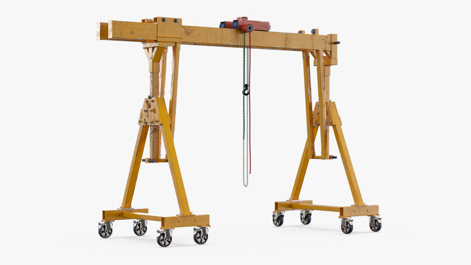 3D Model Mobile Manual Gantry Crane With Chain Hoist Yellow Used ...