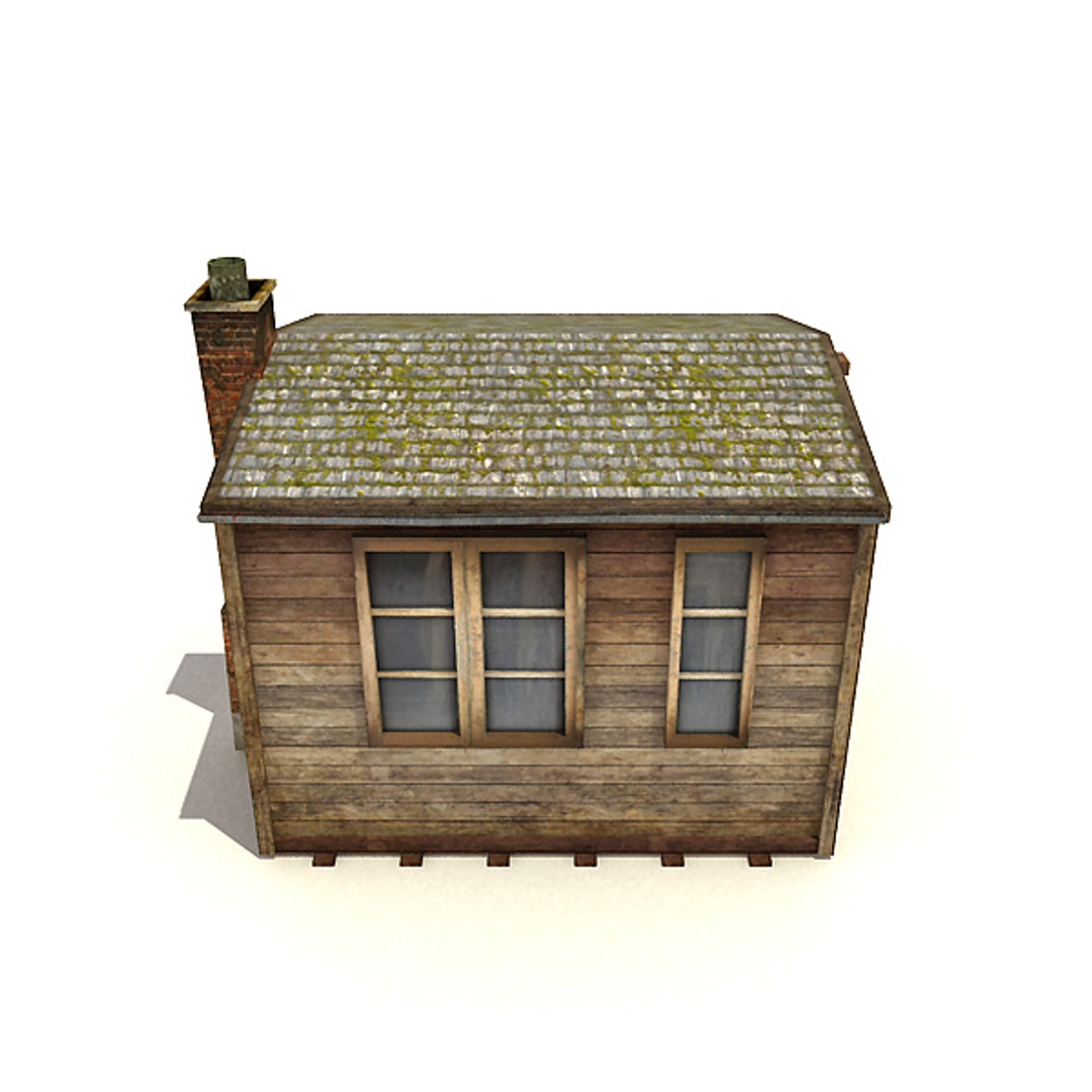 3d low-poly small wooden building