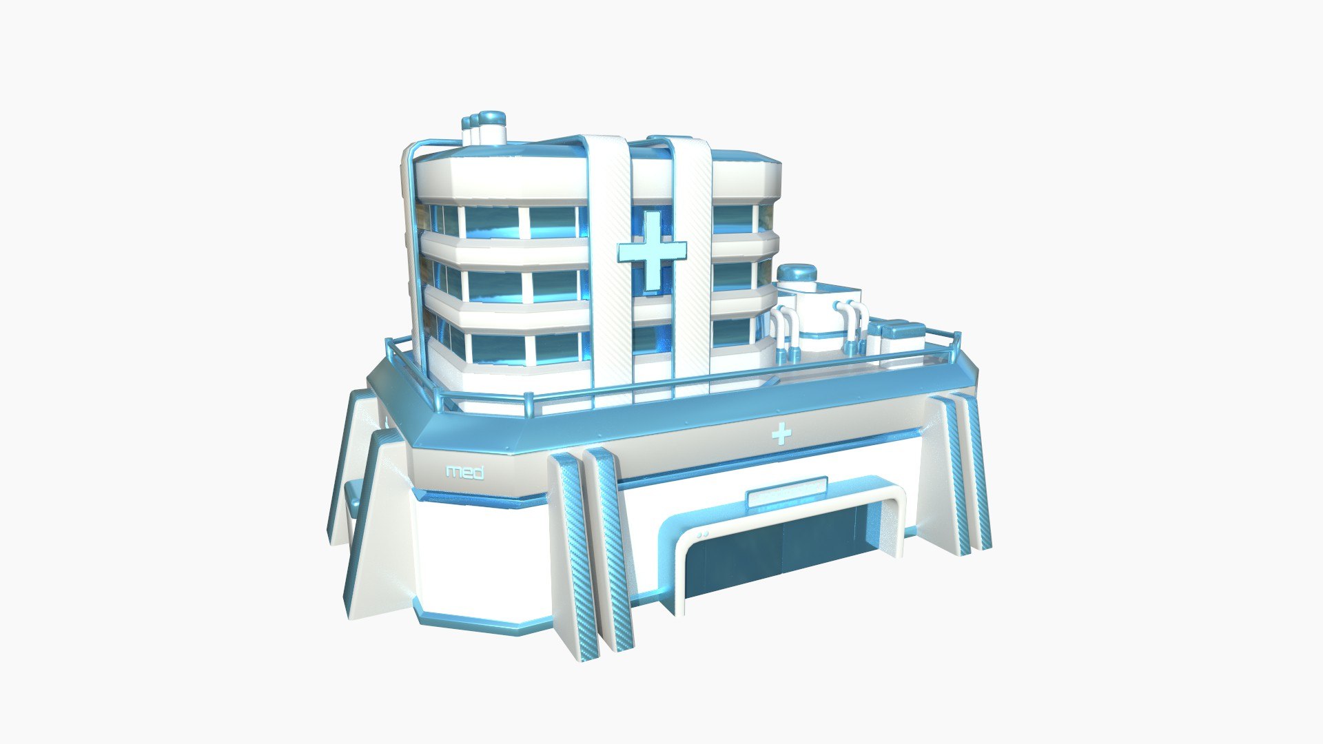3D SciFi Hospital A01 White Blue - Sci Fi Exterior Design - TurboSquid ...