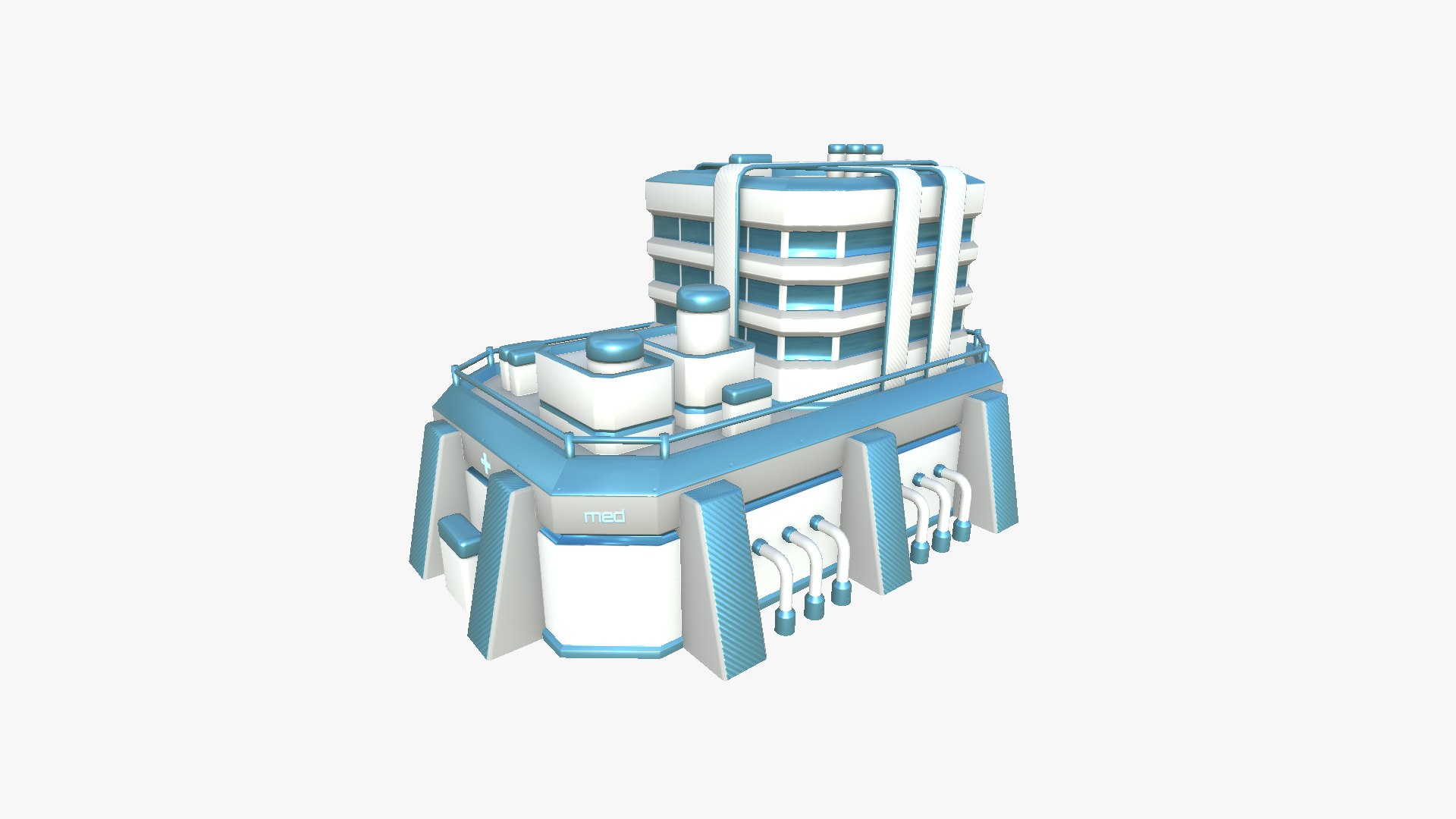 3D SciFi Hospital A01 White Blue - Sci Fi Exterior Design - TurboSquid ...