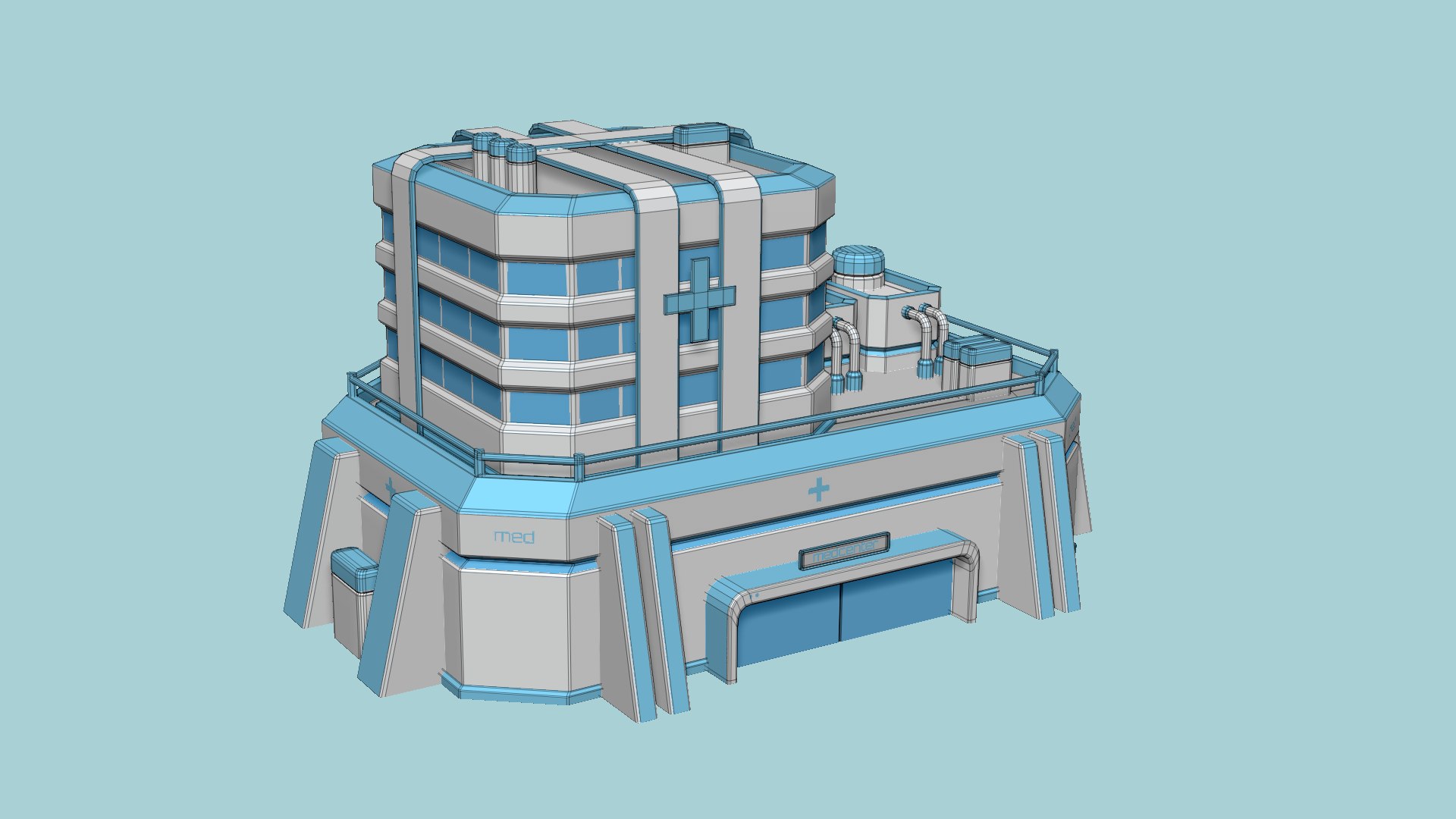 3D SciFi Hospital A01 White Blue - Sci Fi Exterior Design - TurboSquid ...