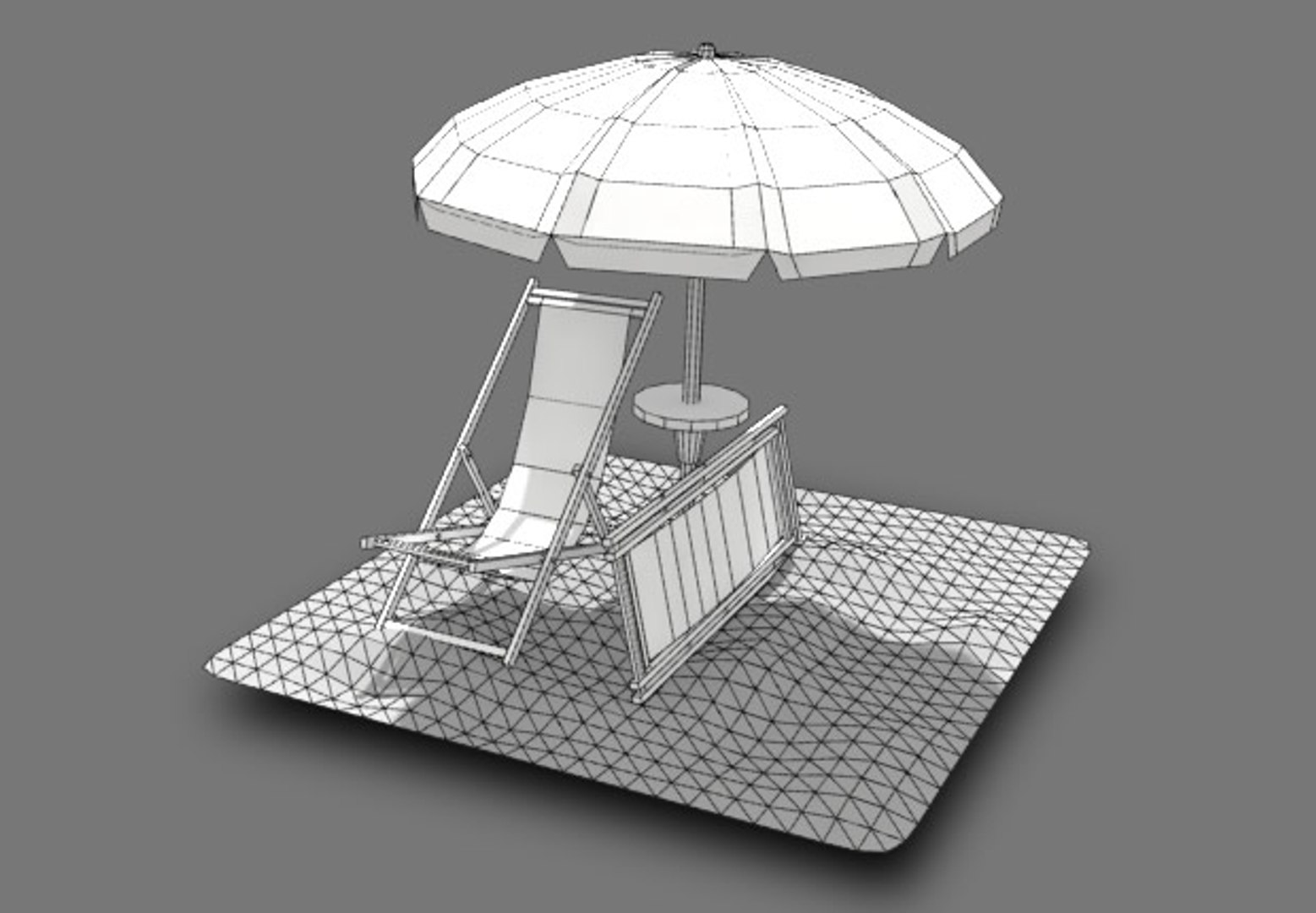 3d model beach umbrella deckchairs