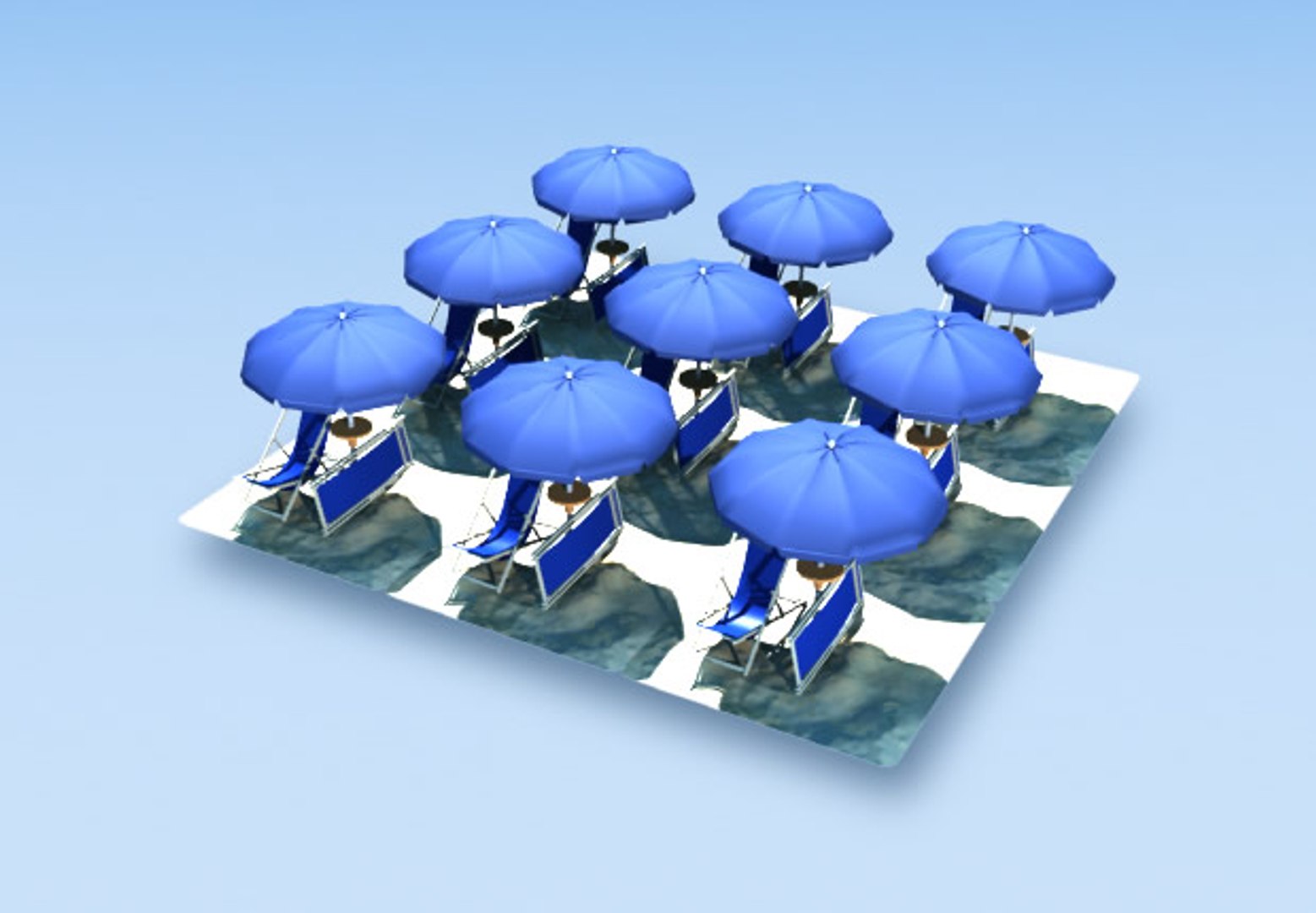 3d model beach umbrella deckchairs