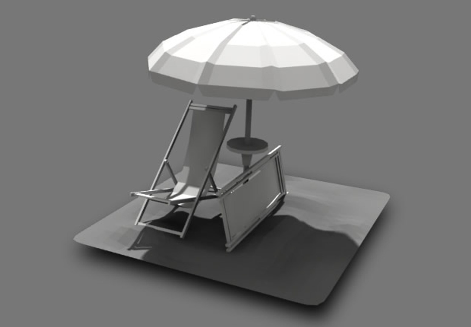 3d model beach umbrella deckchairs