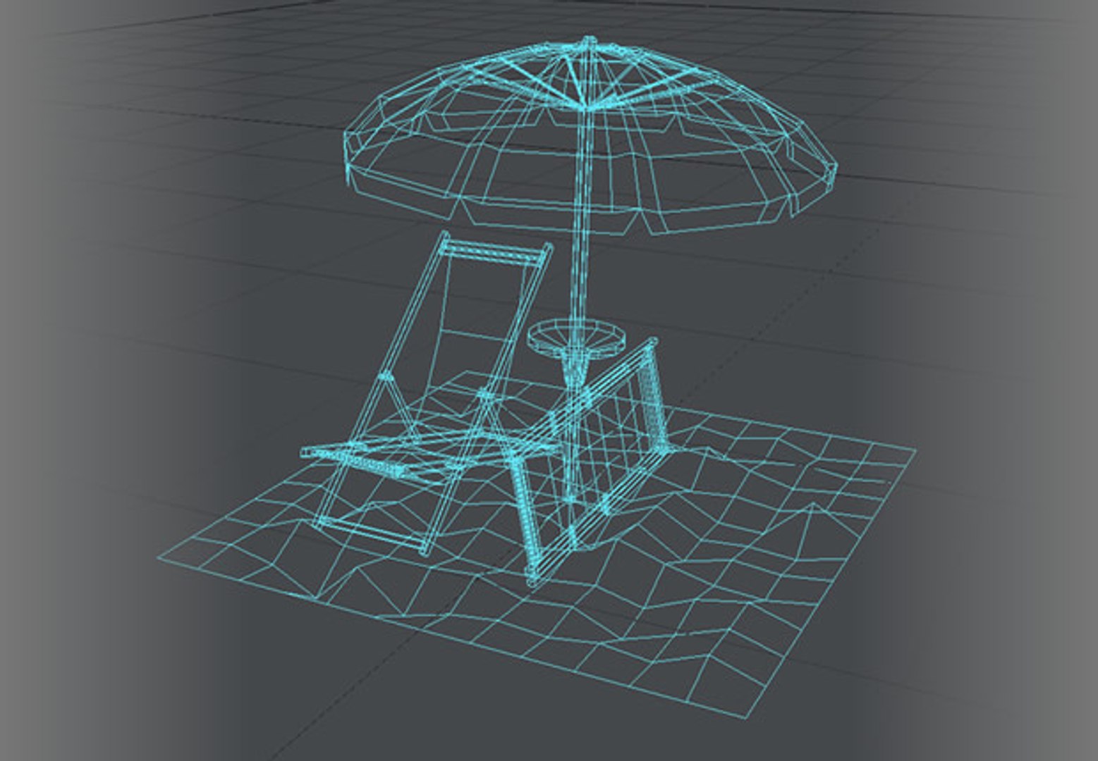 3d model beach umbrella deckchairs
