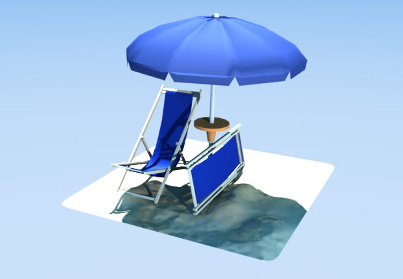 3d model beach umbrella deckchairs