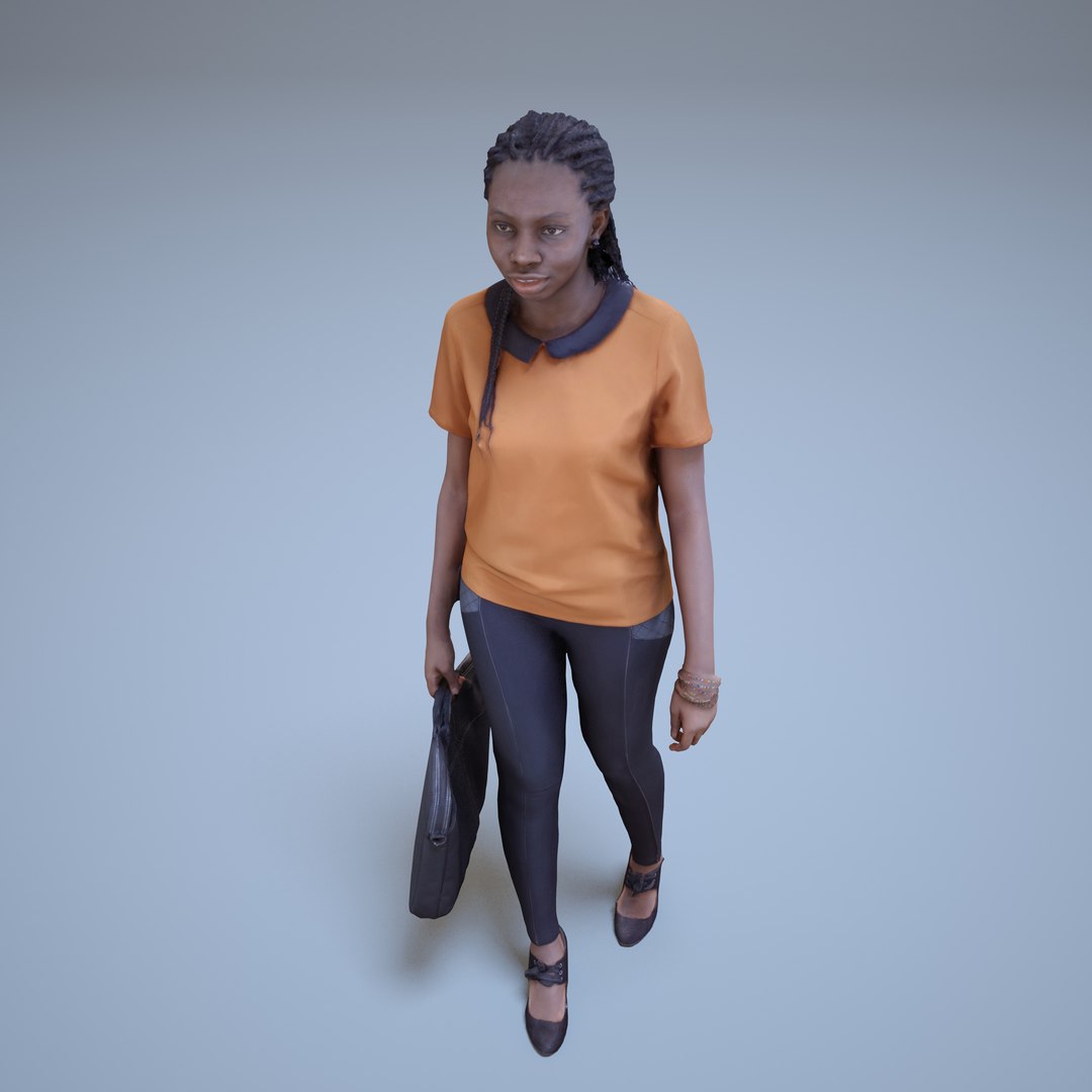 3d black woman walking people model