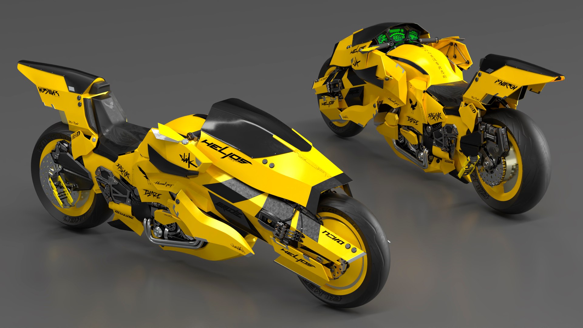 Futuristic Street Racing Motorcycle Yellow Color Model - TurboSquid 2230733