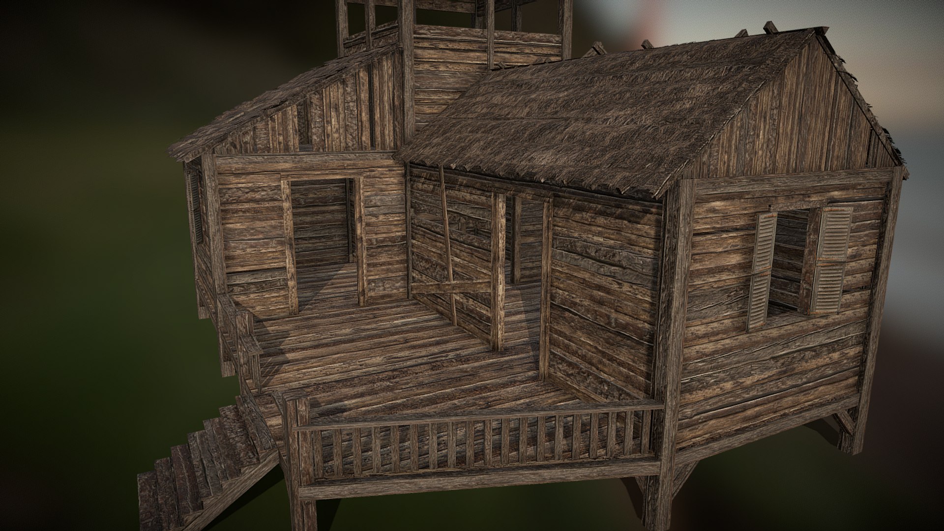 3D Model Realistic Wooden Shack Old House - TurboSquid 1585437