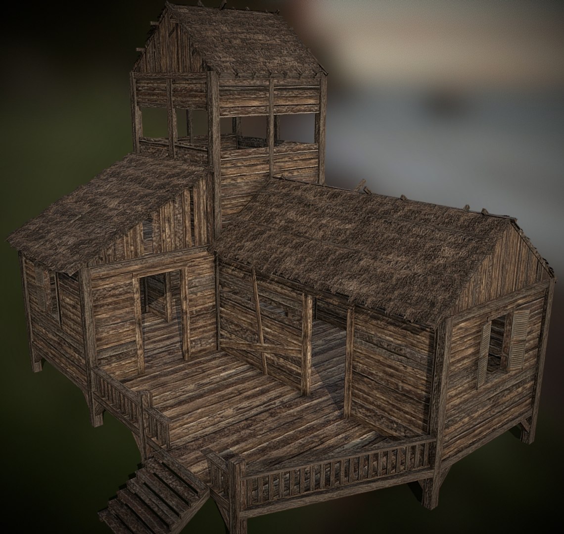 3D Model Realistic Wooden Shack Old House - TurboSquid 1585437