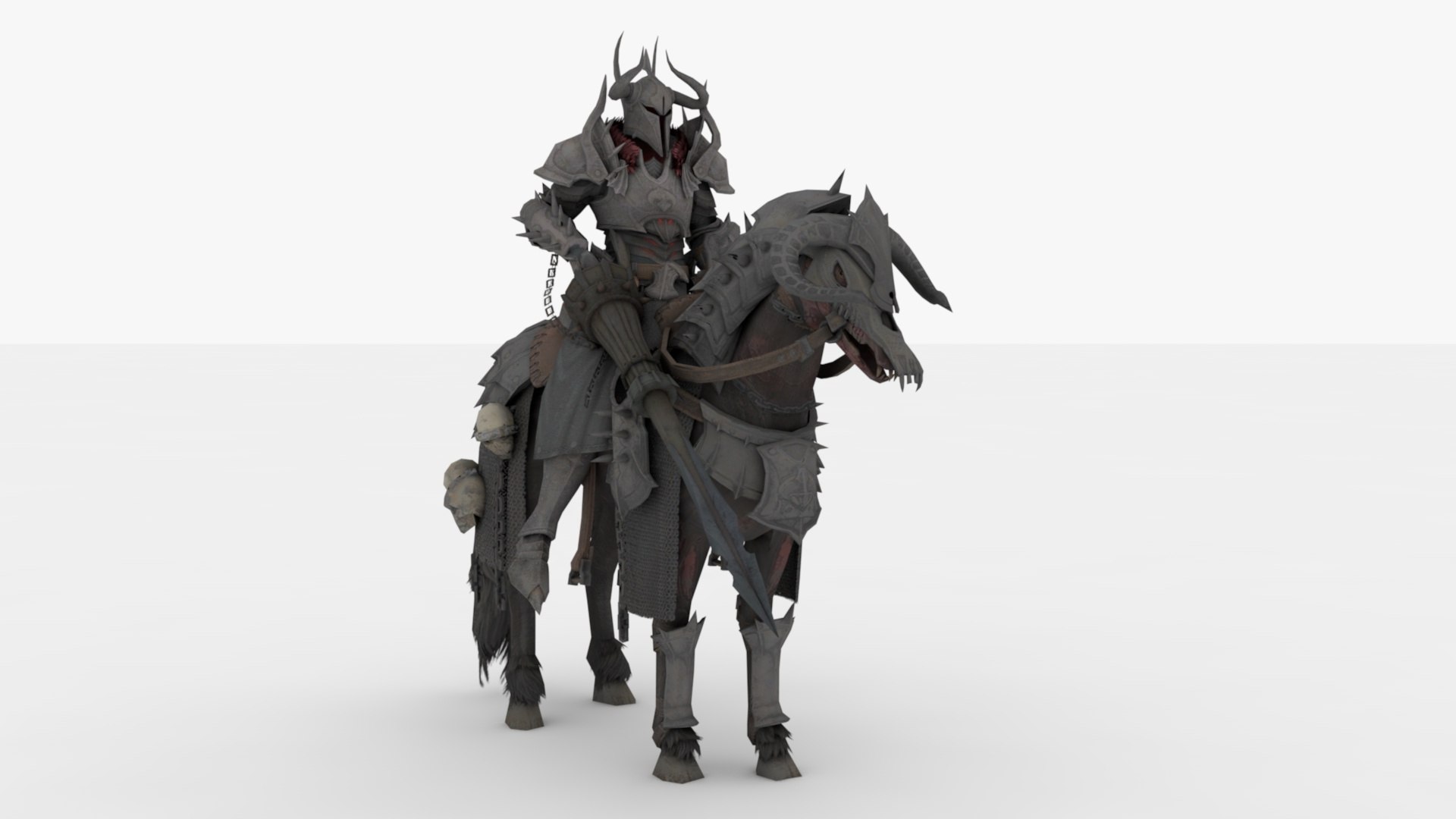 Dark Knight Warrior With Horse Rigged And Animation 3D Model ...
