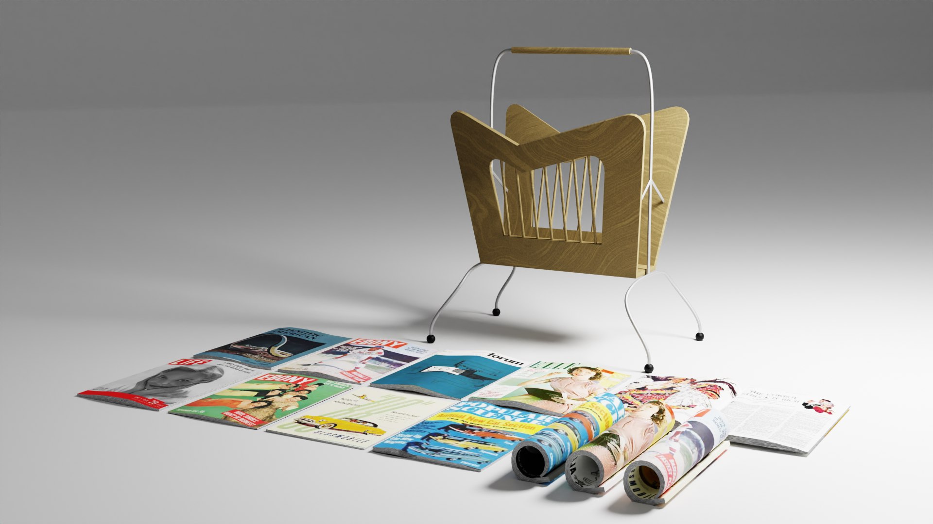 1950 Magazine Rack And Vintage Magazines Low-poly 3D Model 3D ...