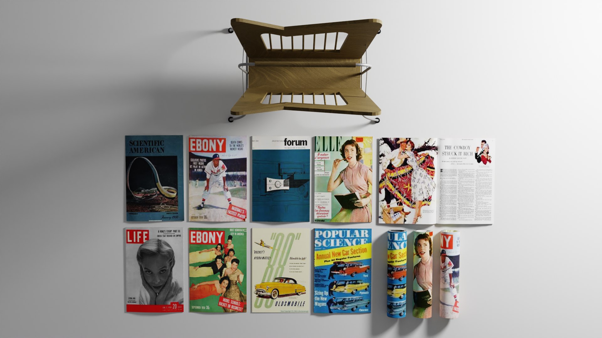 1950 Magazine Rack And Vintage Magazines Low-poly 3D Model 3D ...
