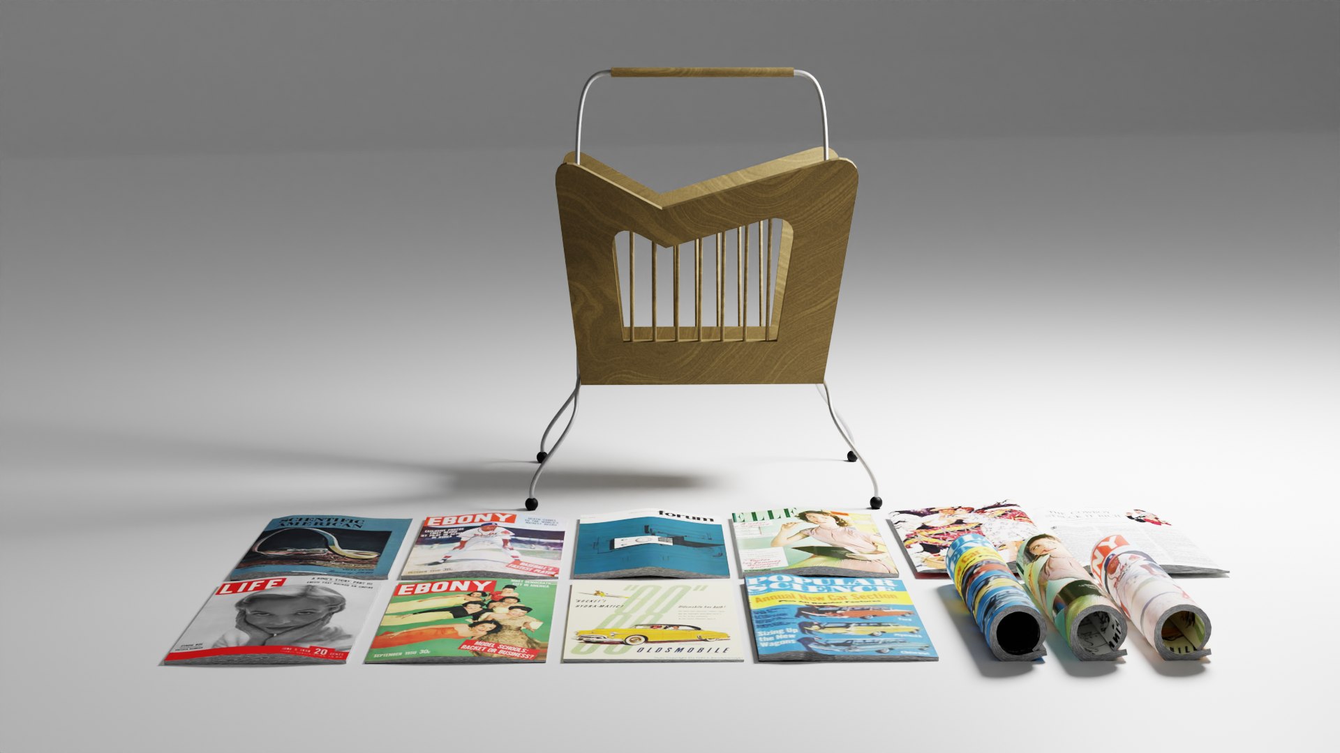 1950 Magazine Rack And Vintage Magazines Low-poly 3D Model 3D ...