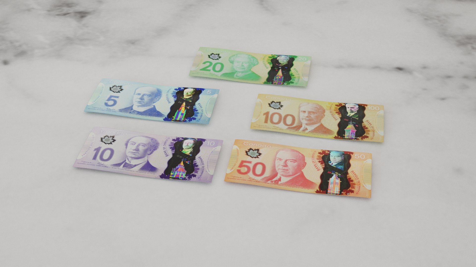 CAD Canadian Dollar Bank Notes Model - TurboSquid 2003665