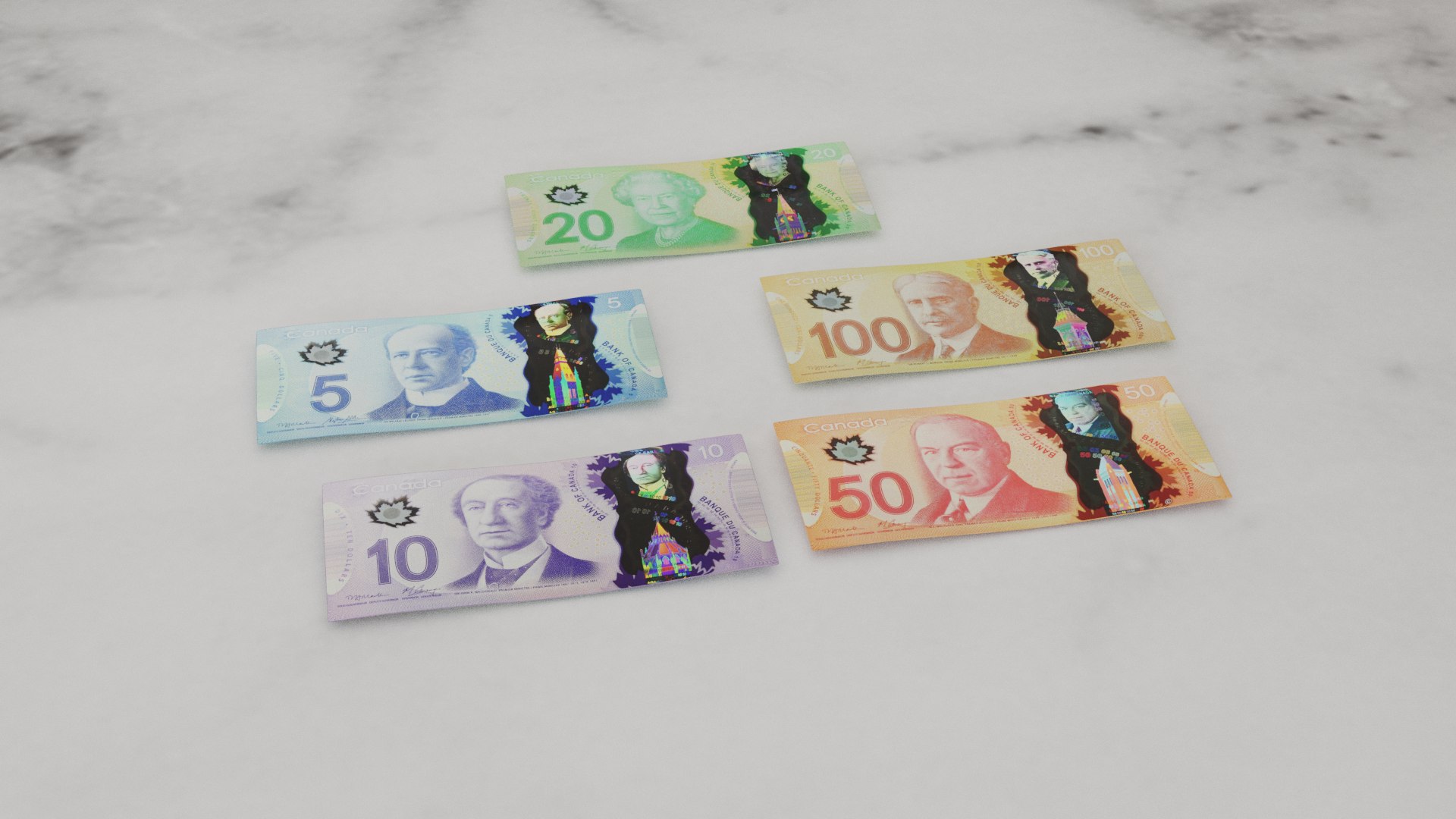 CAD Canadian Dollar Bank Notes Model - TurboSquid 2003665