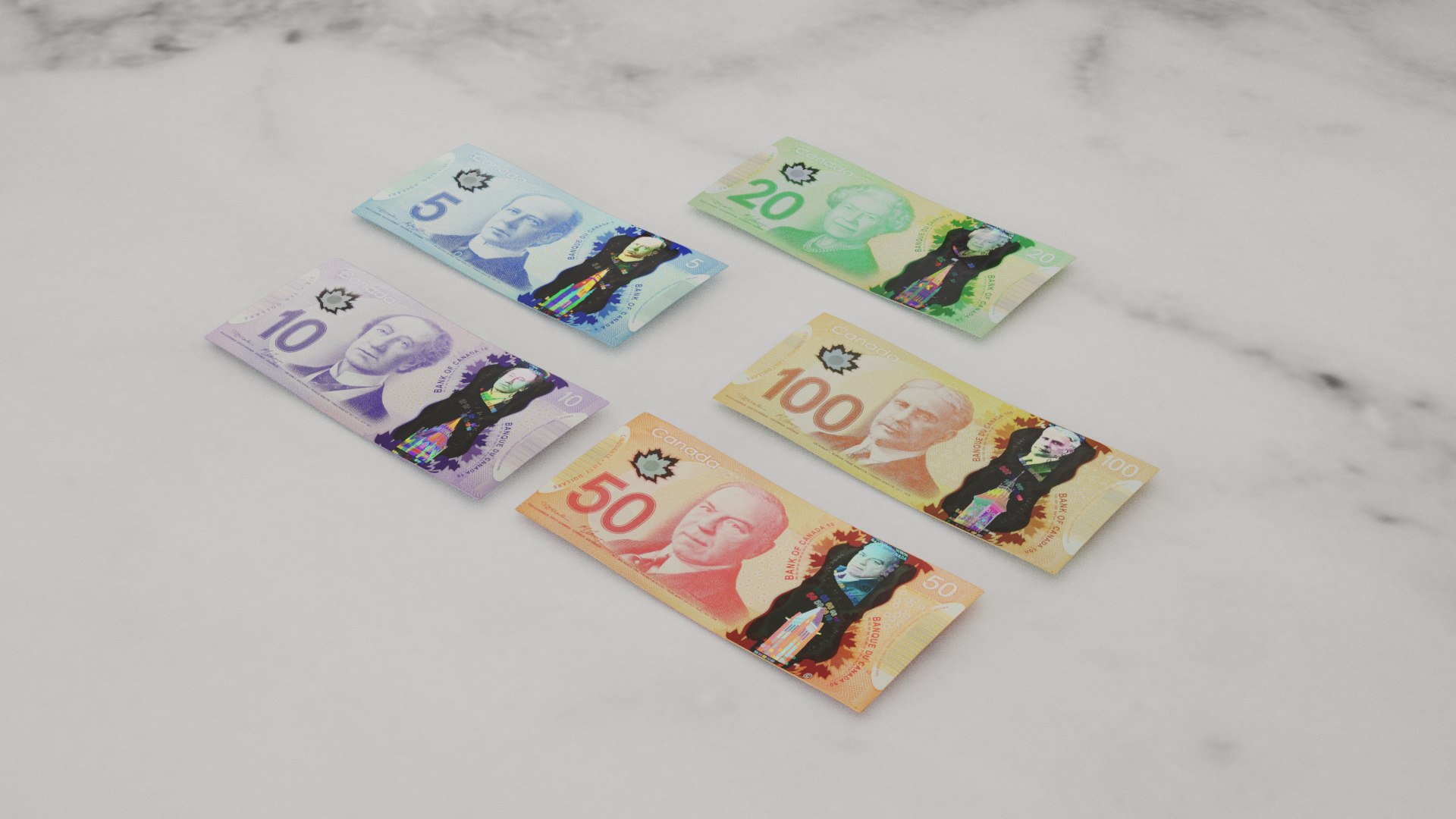 CAD Canadian Dollar Bank Notes Model - TurboSquid 2003665