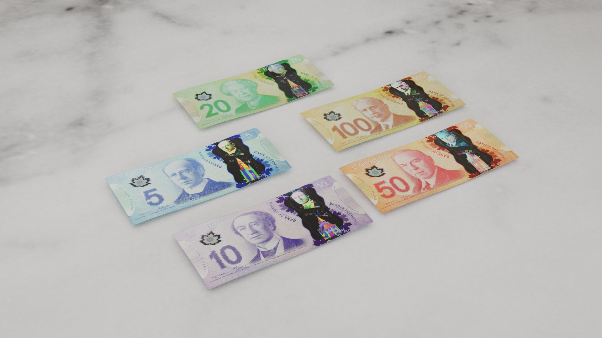 CAD Canadian Dollar Bank Notes Model - TurboSquid 2003665